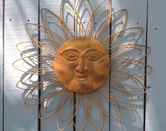 22" Metal Sun Face - Rustic Yellow Celestial Outdoor Decor - Large ...