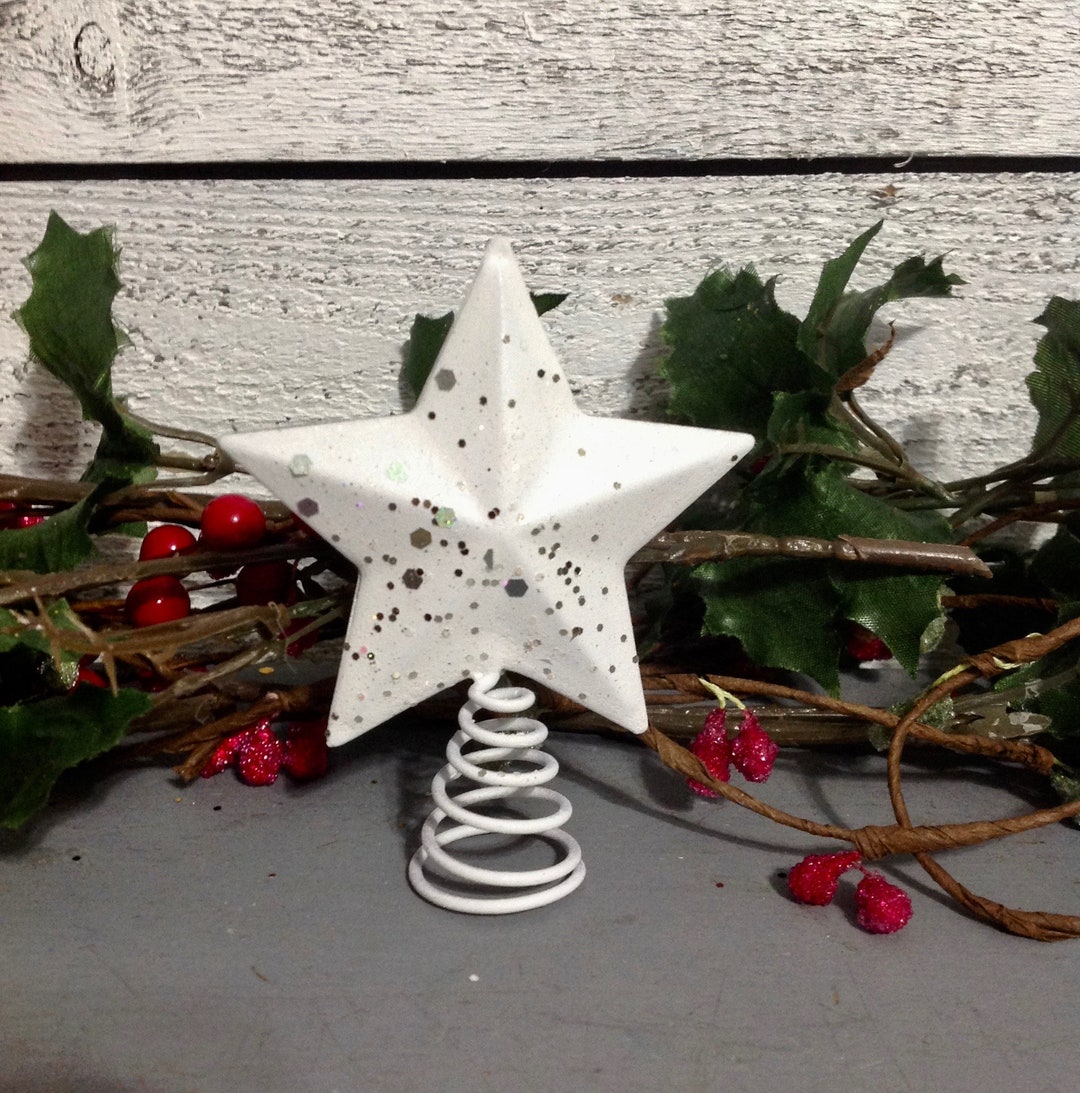 White Mini Glittered Star Tree Topper 2-3/4” / Metal White Tiny Star ...