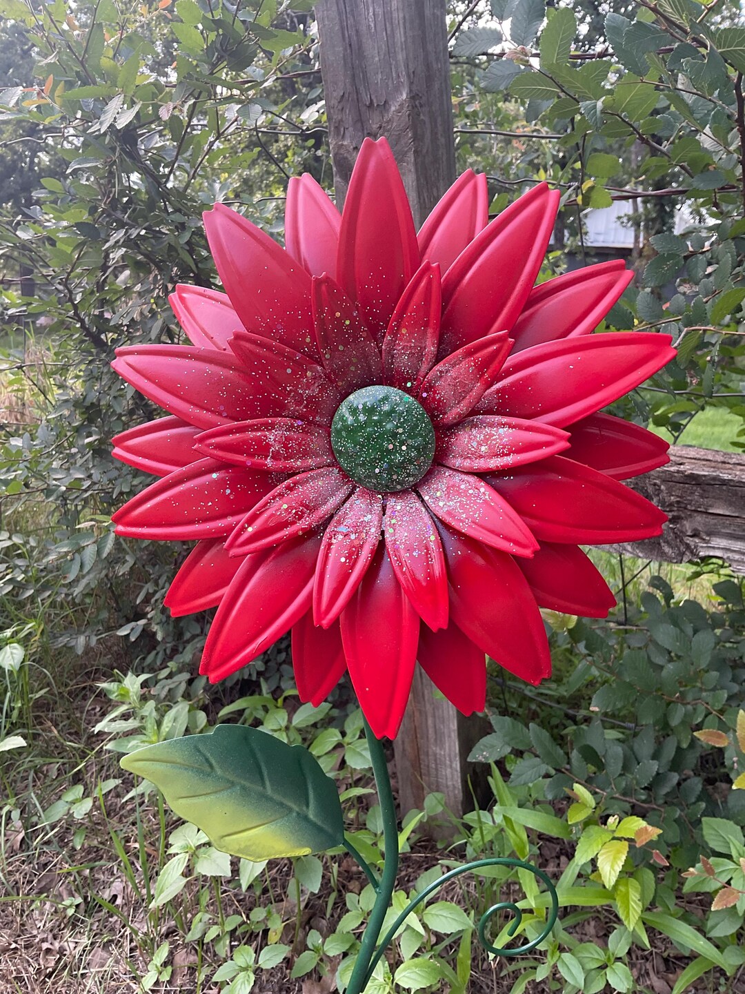 Wiggling DAISY Stake 36" Tall Metal Garden Stake/glittery Red or ...