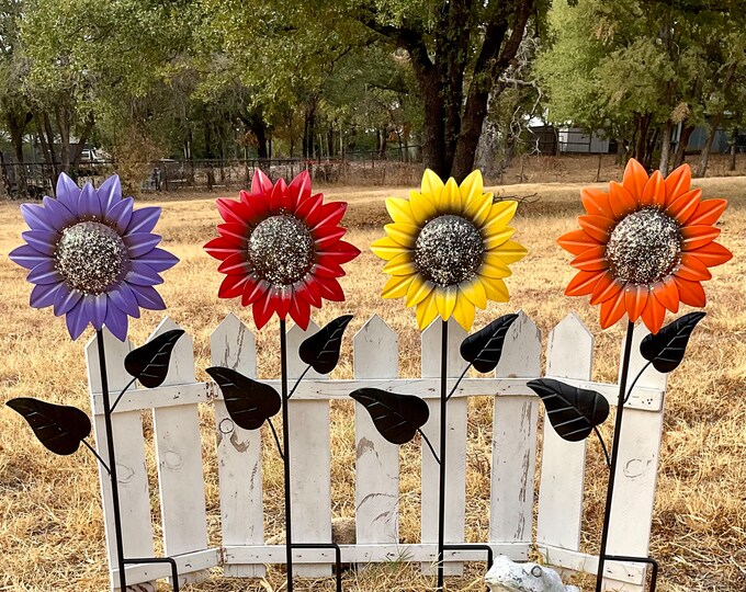SUNFLOWER SMILES Garden Stake 25 X 6 Hand Painted PICK Your Color Metal ...