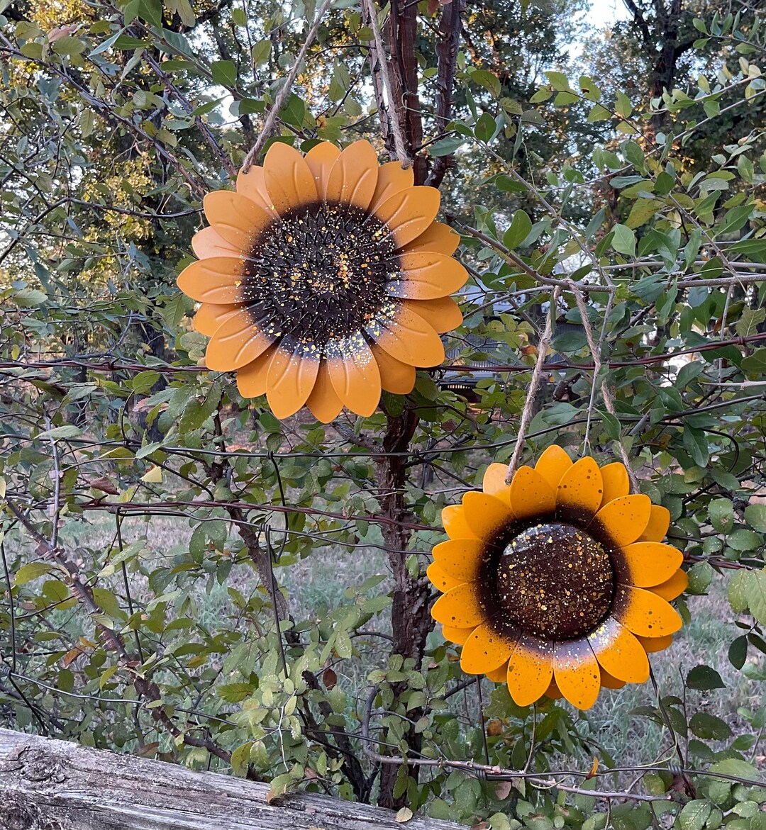1 Glittery SUNFLOWER for Hanging / Yellow Metal Sunflower Patio Wall ...