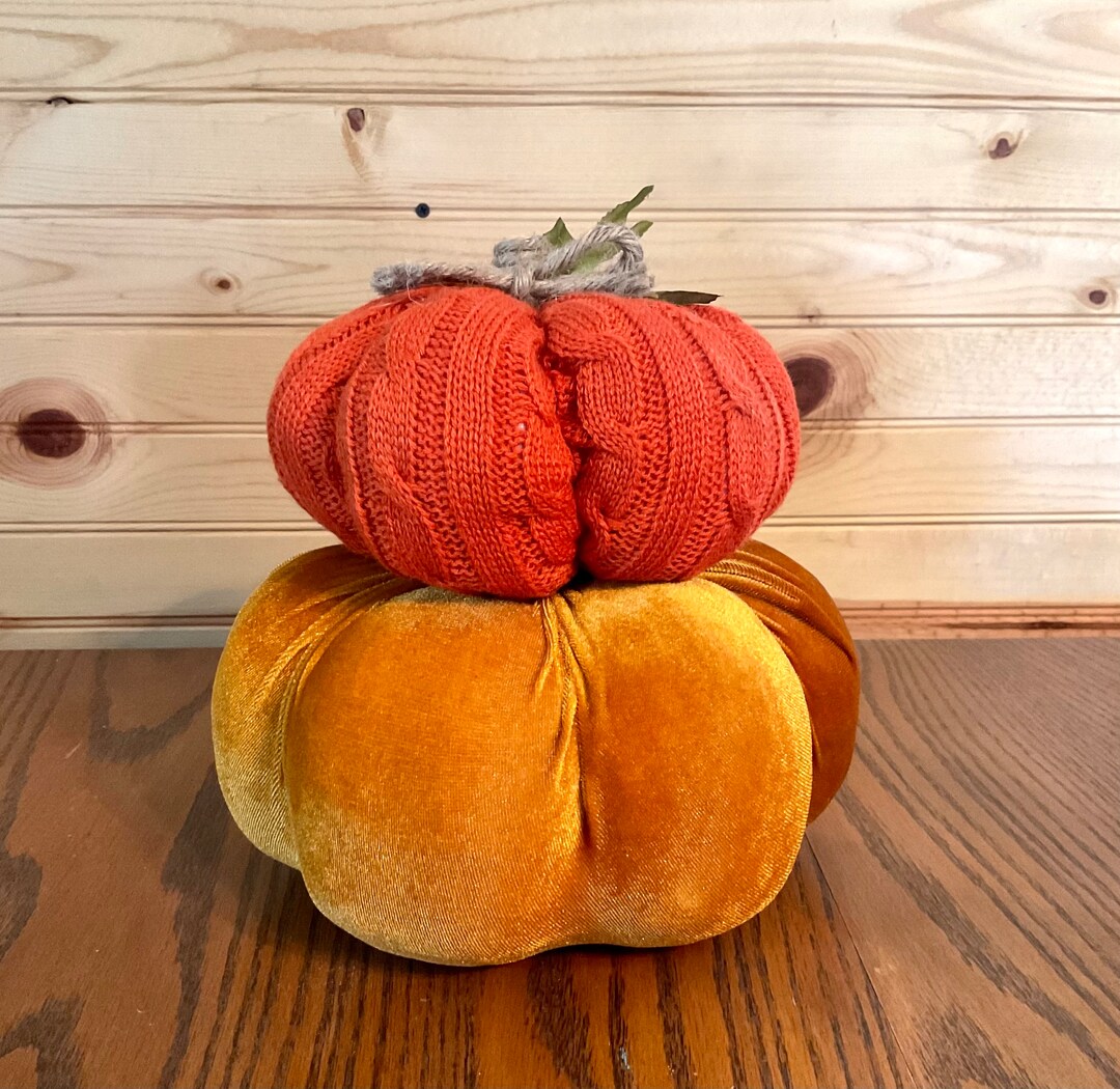 Double Stacked Fabric Pumpkin Table Top Indoor Fall Decor Orange ...