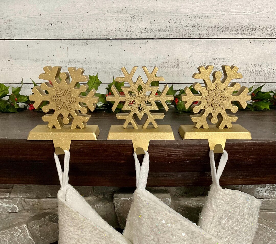 Set of 3 Layered Chunky Snowflake Stocking Holders, Gold Stocking ...