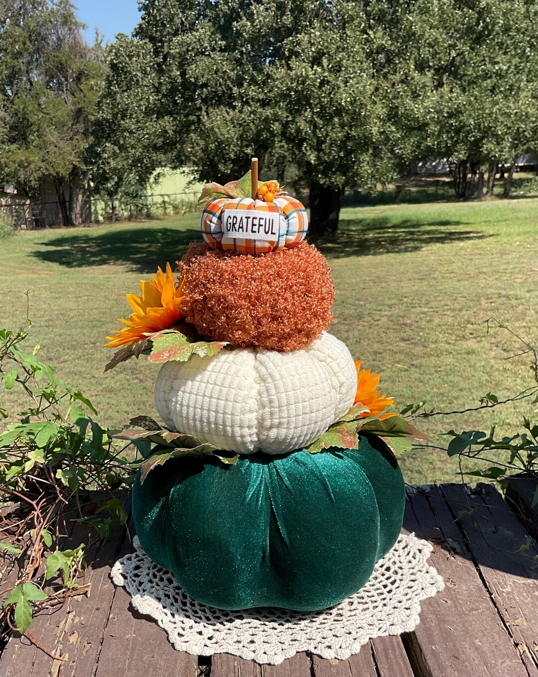 Festive Quadruple Stacked Fabric Pumpkin Table Top Fall Decor ...
