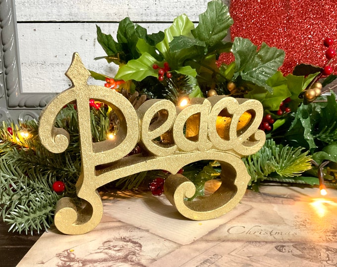 PEACE Word Runner Shelf Sitter Standing Word, Shimmery Gold Chunky Free ...