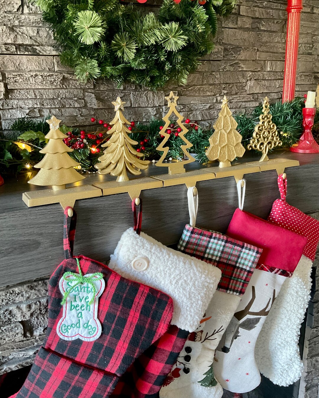 5 Shimmery Gold Metal Trees W/stars Stocking Hangers, Eclectic Set of 5 ...