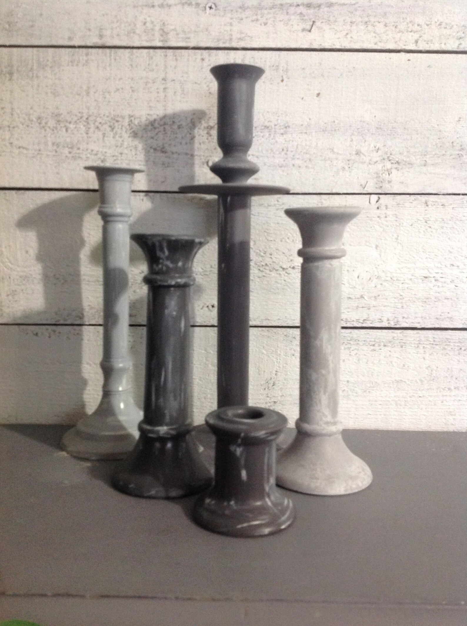 Slender Shades of Gray Candlestick Holders / Eclectic Set of 5 - Etsy