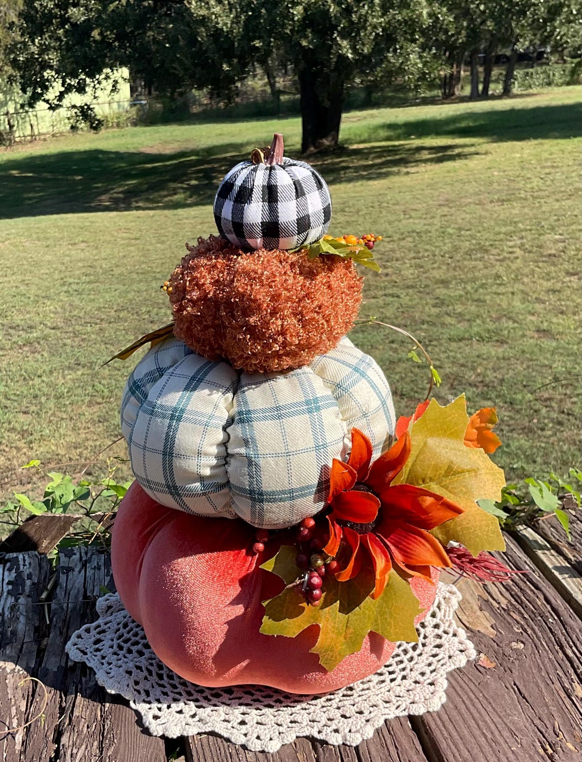 Festive Quadruple Stacked Fabric Pumpkin Table Top Fall Decor ...