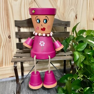 ROSEMARY POTTER the Clay Pot People Planter/ Large Magenta Pink Whimsy ...