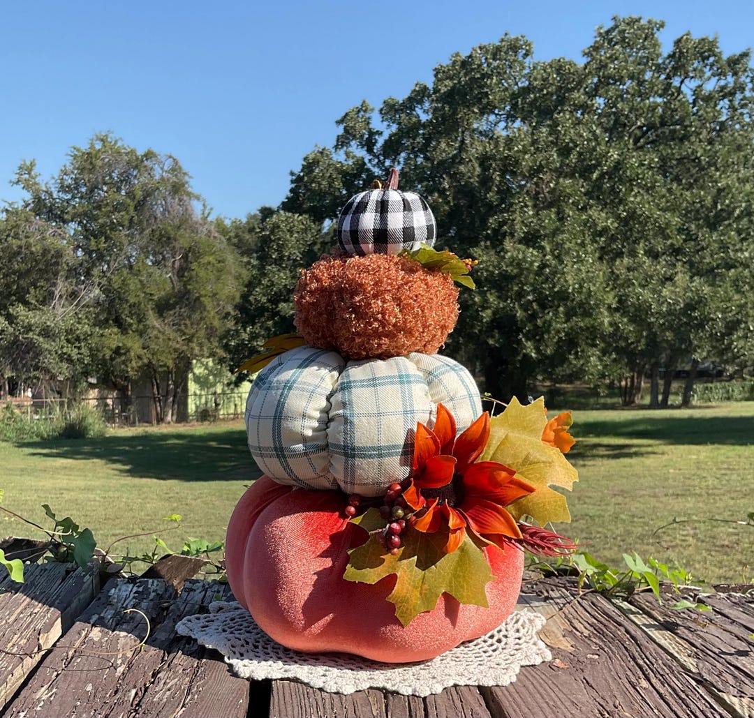 Festive Quadruple Stacked Fabric Pumpkin Table Top Fall Decor ...