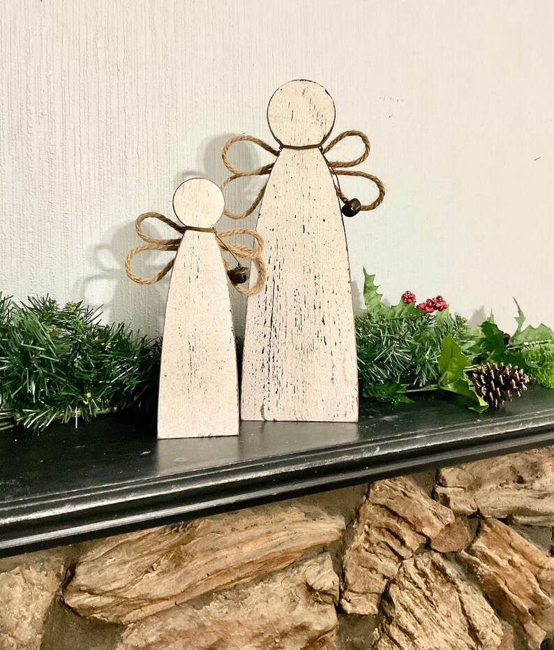Pair Wooden Farmhouse Angel Shelf Sitters Freestanding White - Etsy