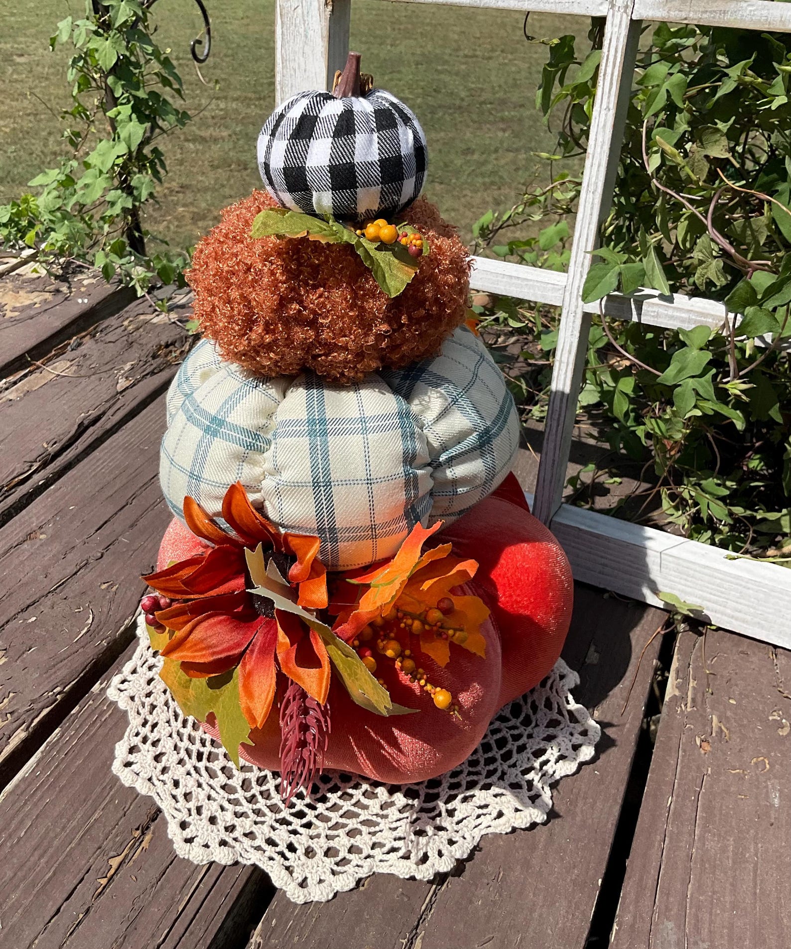 Festive Quadruple Stacked Fabric Pumpkin Table Top Fall Decor ...