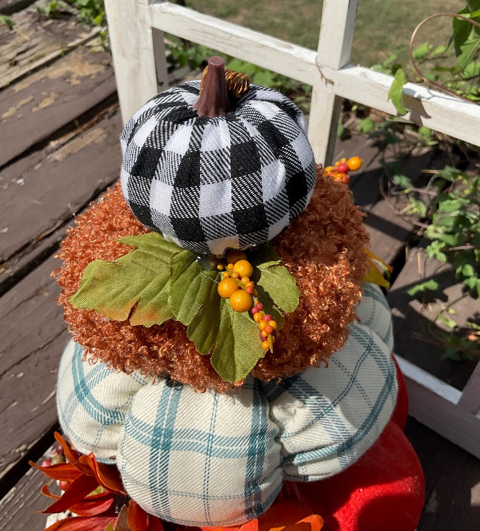 Festive Quadruple Stacked Fabric Pumpkin Table Top Fall Decor ...