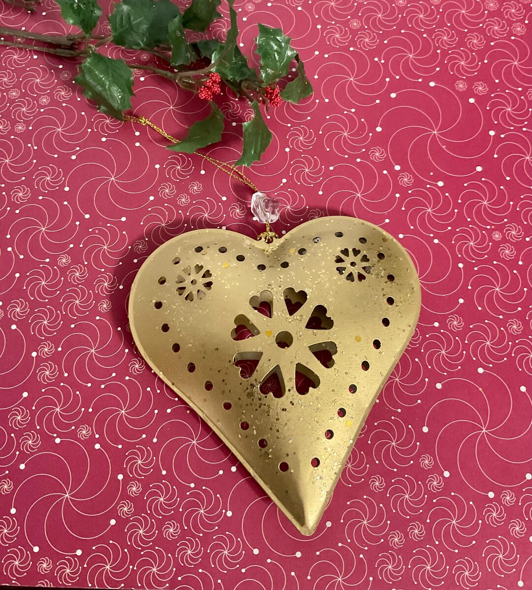 Large Ornate Filigree Gold Heart Tree Ornament or Gift Tag / Gold ...