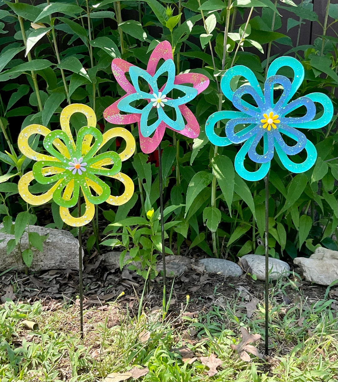Set of 3 Double FLOWER Stakes 24x8 Garden Stakes / Metal Flower Pot ...