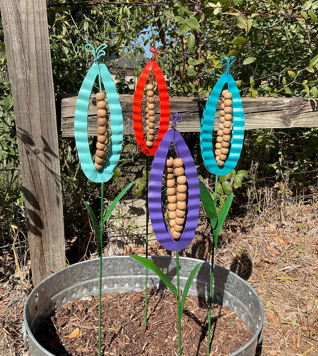 4 Wood Bead Corn Stalk Garden Stakes - Fall Decor (set of 4) - Etsy