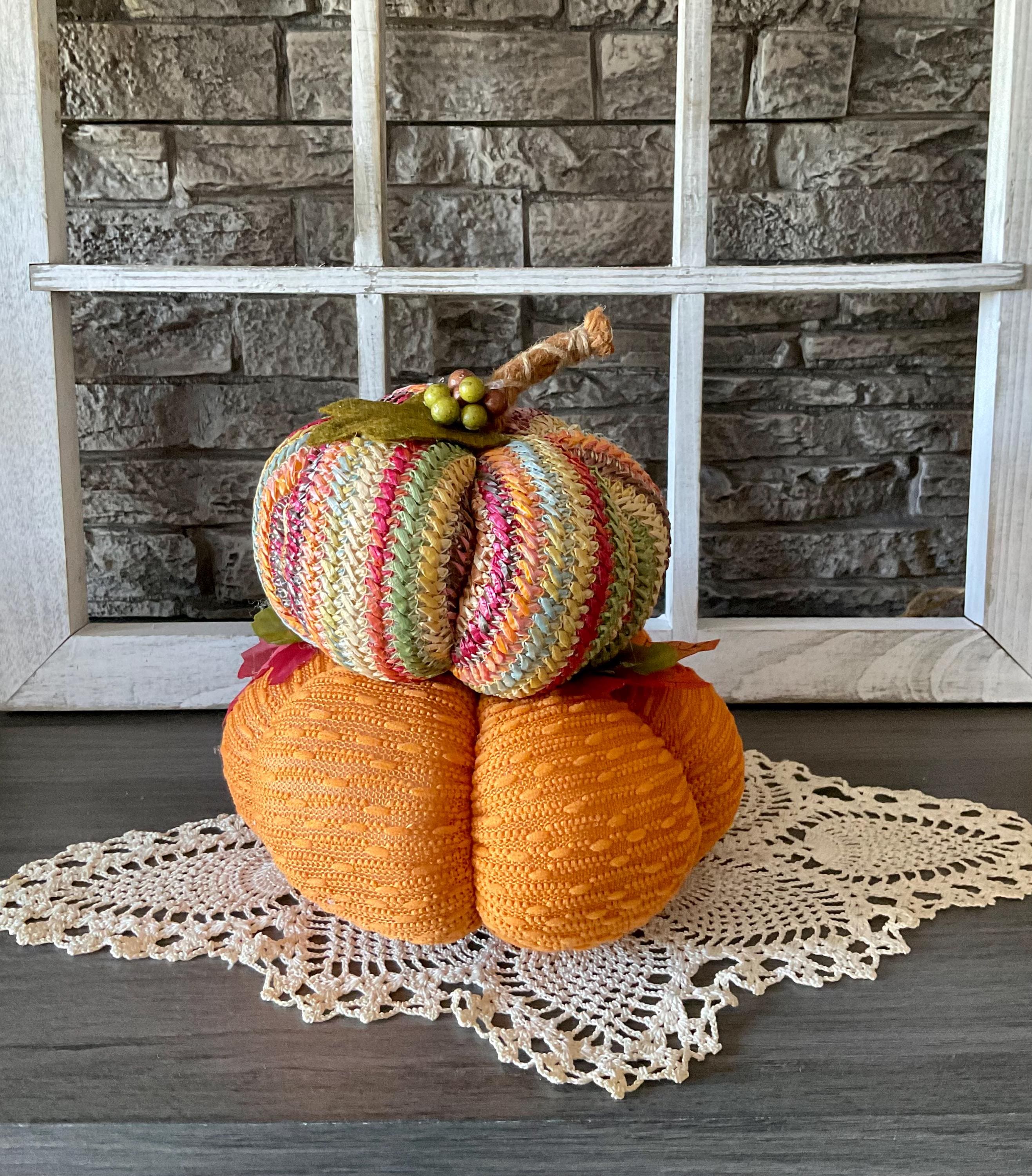 Double Stacked Fabric Pumpkin Table Top Fall Decor/thanksgiving Autumn ...