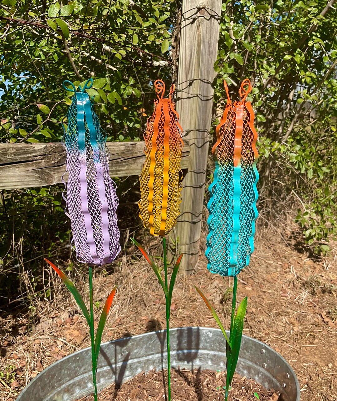 3 Multi-color Mesh Wire Corn Stalks - Fall Autumn Thanksgiving Garden ...