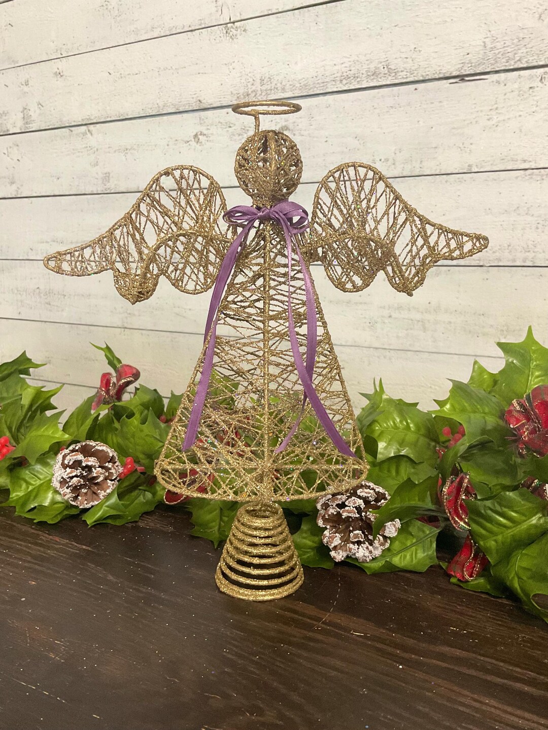 Gold Wire Angel Tree Topper 11” Tall, Glistening Gold Dimensional Angel ...