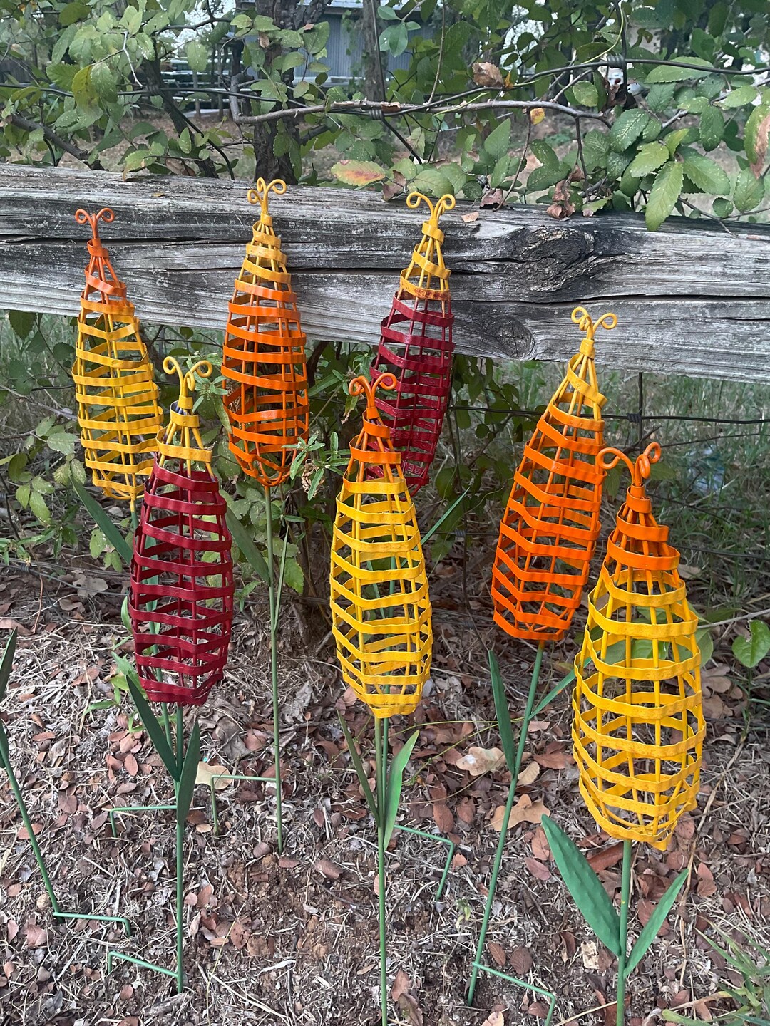 Variegated Metal Corn Stalk Garden Stakes 24" Tall, Fall Thanksgiving ...