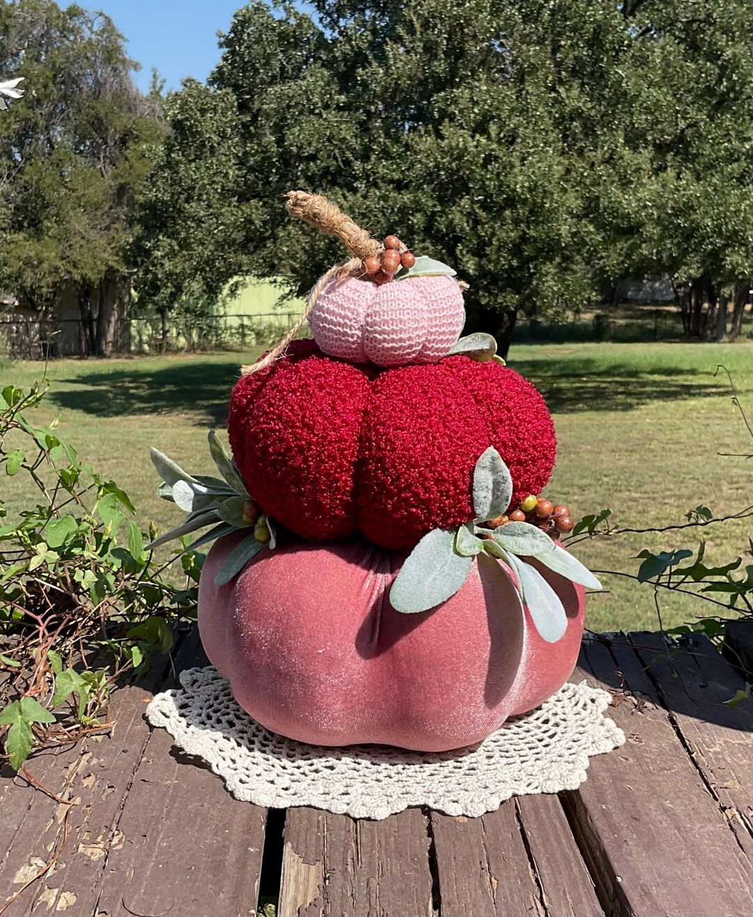 Triple Stacked Pink Fabric Pumpkin Table Top Fall Decor/thanksgiving ...