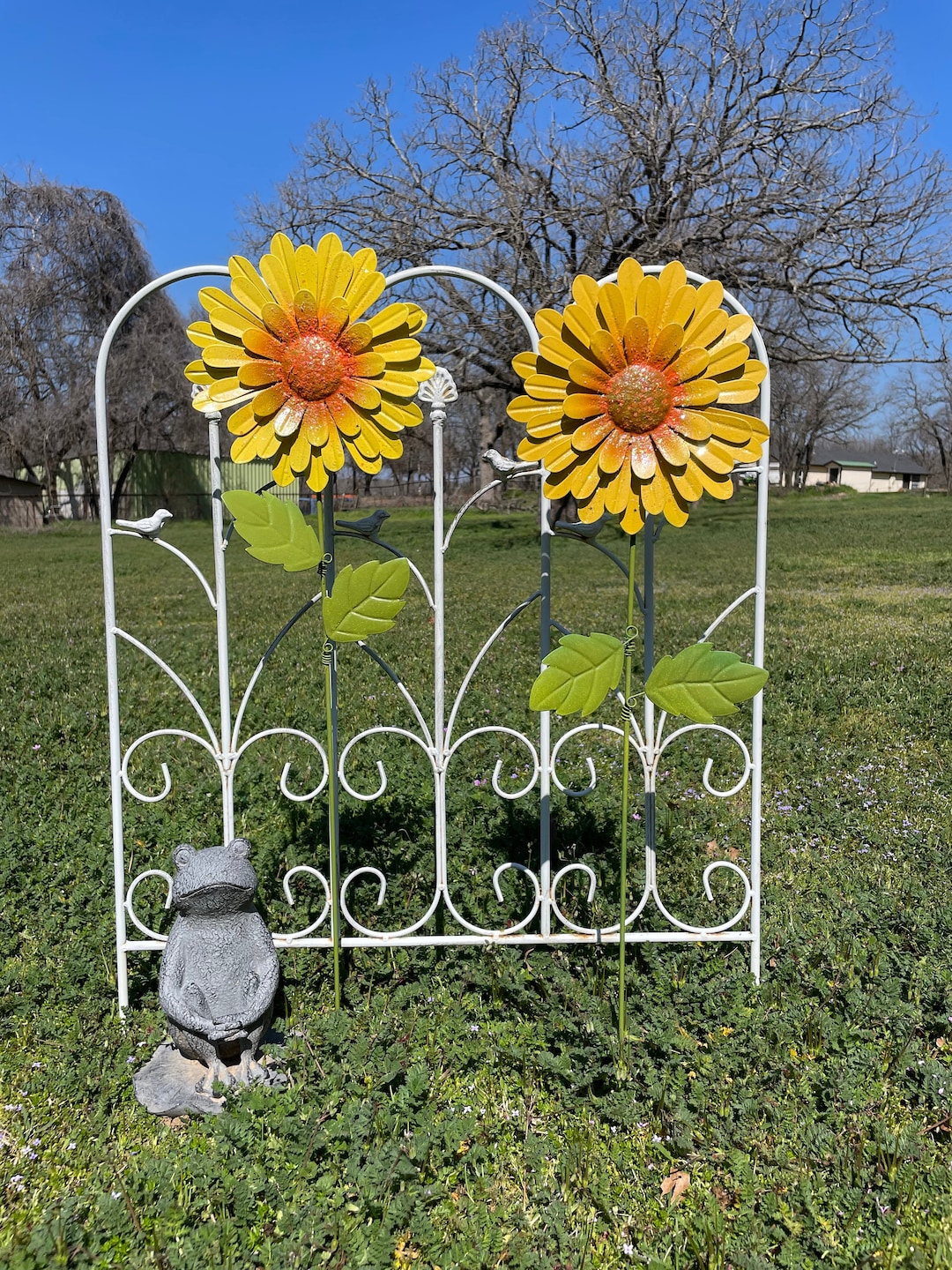29" Tall YELLOW ZINNIA Garden Stake/hand Painted Glittery Yellow Flower ...