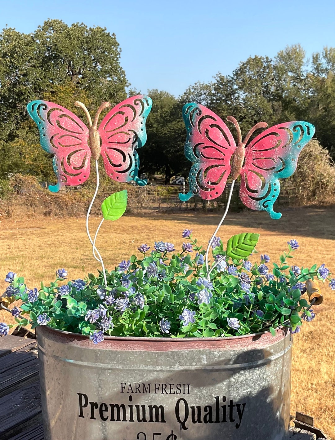2 Pink & Blue Ombre Butterfly Garden Stakes - Butterfly Flower Pot ...