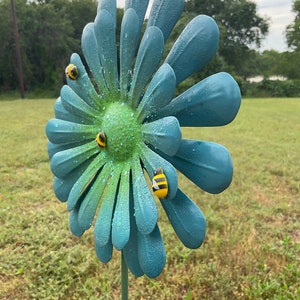 Blue Metal Flower W/bumblebees Yard Stake 36 Tall Hand - Etsy