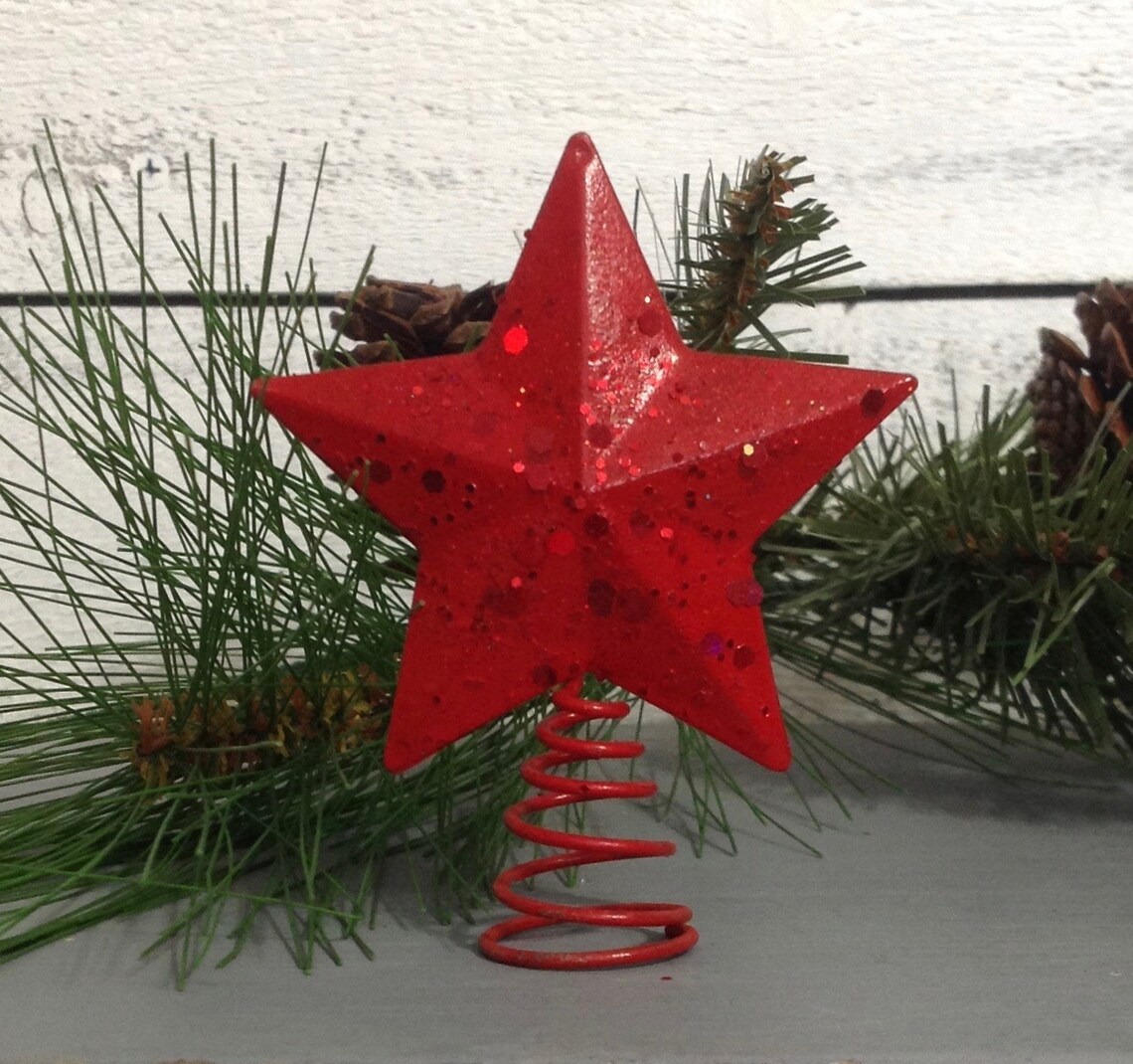 Mini Glittered Ruby Red Star Tree Topper 2.75" W / Table Top Tree ...