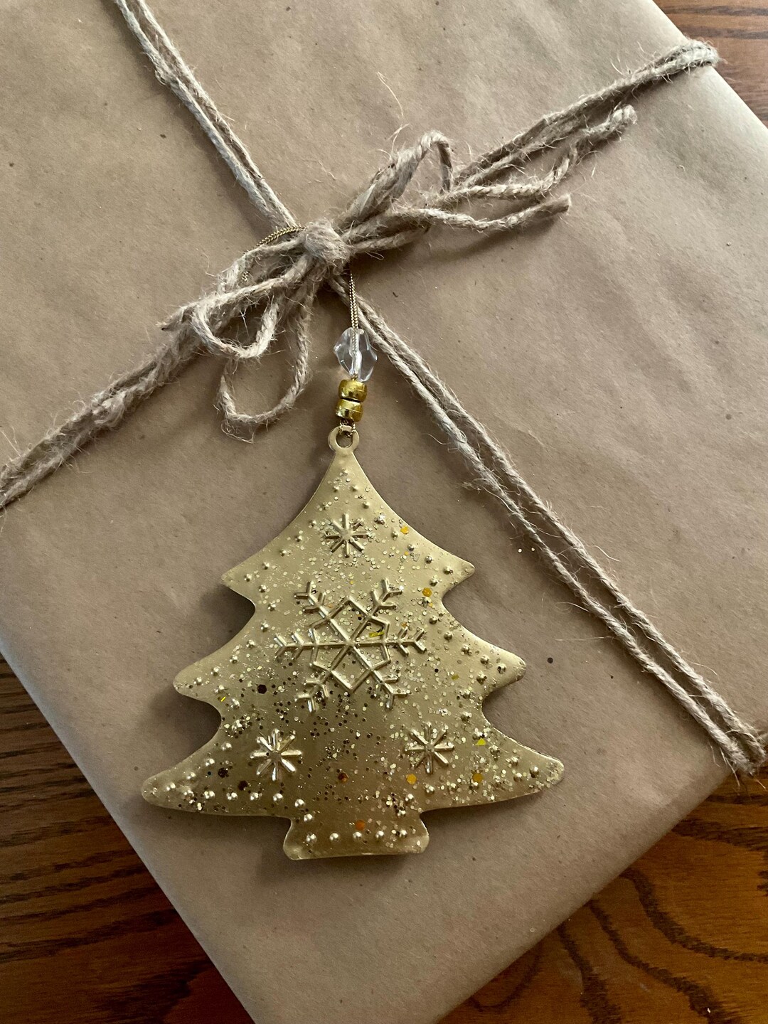 1 Embossed GOLD TREE Gift Tag or Tree Ornament, Metal Christmas Tree ...