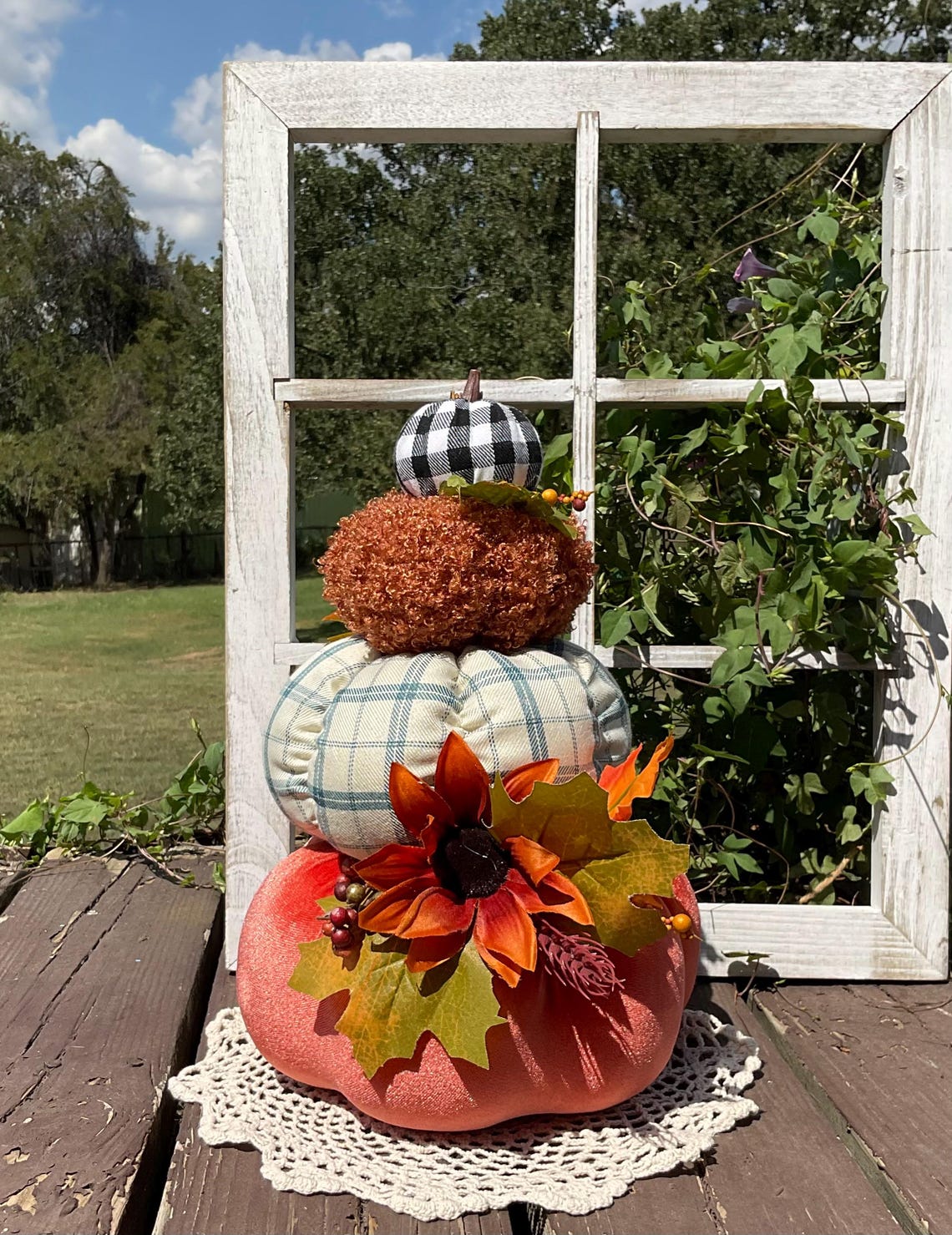 Festive Quadruple Stacked Fabric Pumpkin Table Top Fall Decor ...