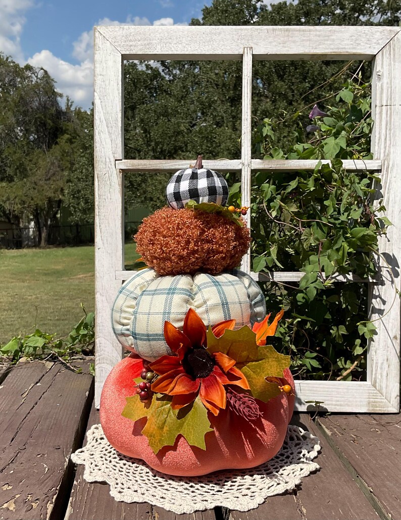 Festive Quadruple Stacked Fabric Pumpkin Table Top Fall Decor ...