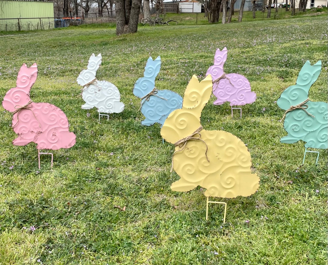 Metal Bunny Yard Stakes 21 High Mint Orchid Pink Yellow Blue White ...