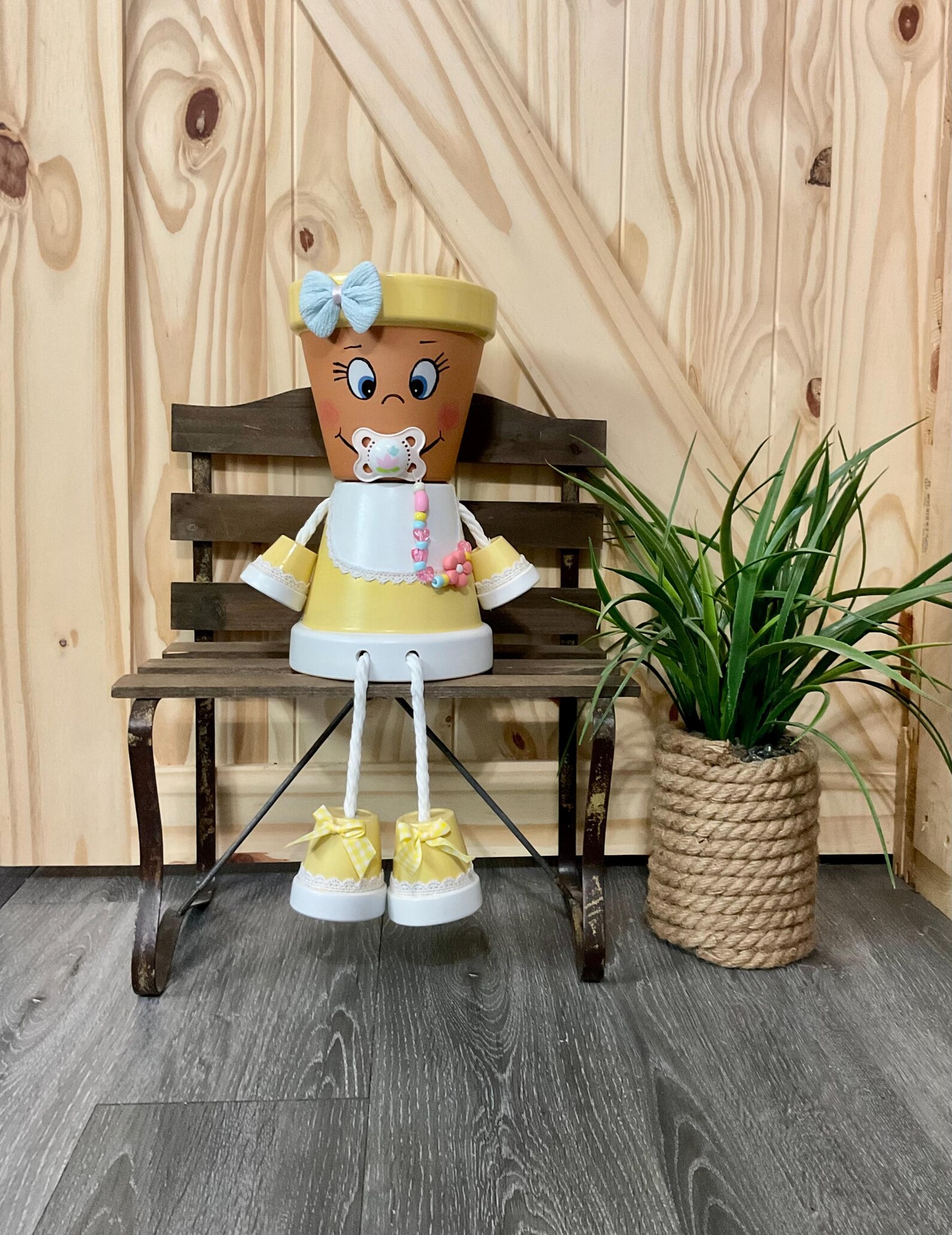 Clay Pot People Planter 'BABY ROSEBUD' / Large Yellow & White Whimsy ...