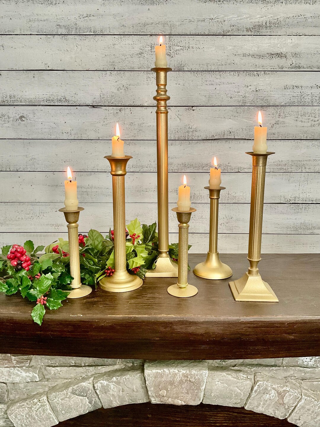 Shimmering Gold Ornate Candlestick Holders Set of 6 - Painted Vintage ...