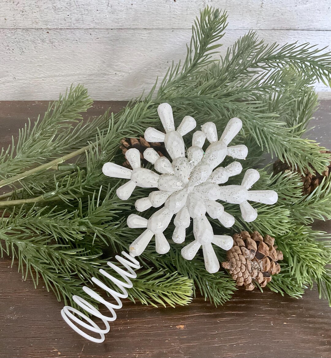 7” Tall Glistening WHITE SNOWFLAKE Tree Topper - Christmas Tree Topper ...