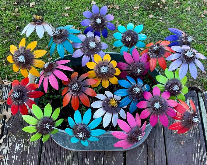 1 FANCY PETALS 21" High Flower Garden Stakes, Metal Yard & Garden Art ...