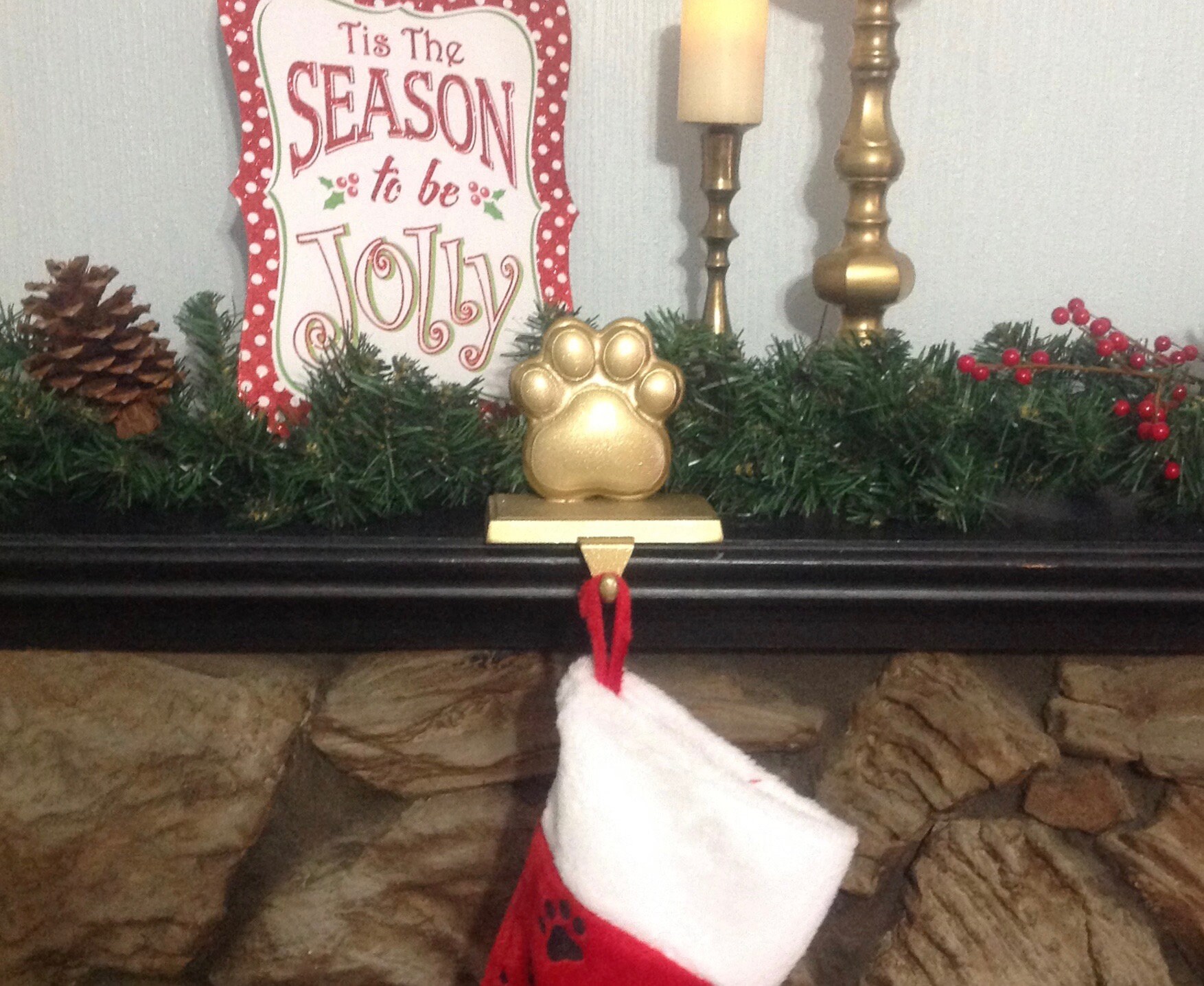 Gold Dog/cat Paw Print Stocking Holder, Glistening Gold Metal Stocking ...