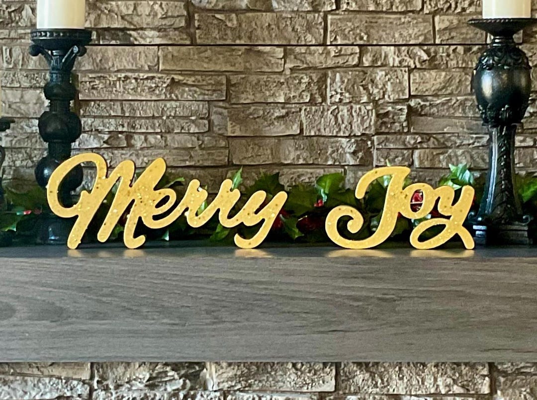 Glittery Gold Christmas Word Sign: JOY or MERRY Mantel Decor - Etsy