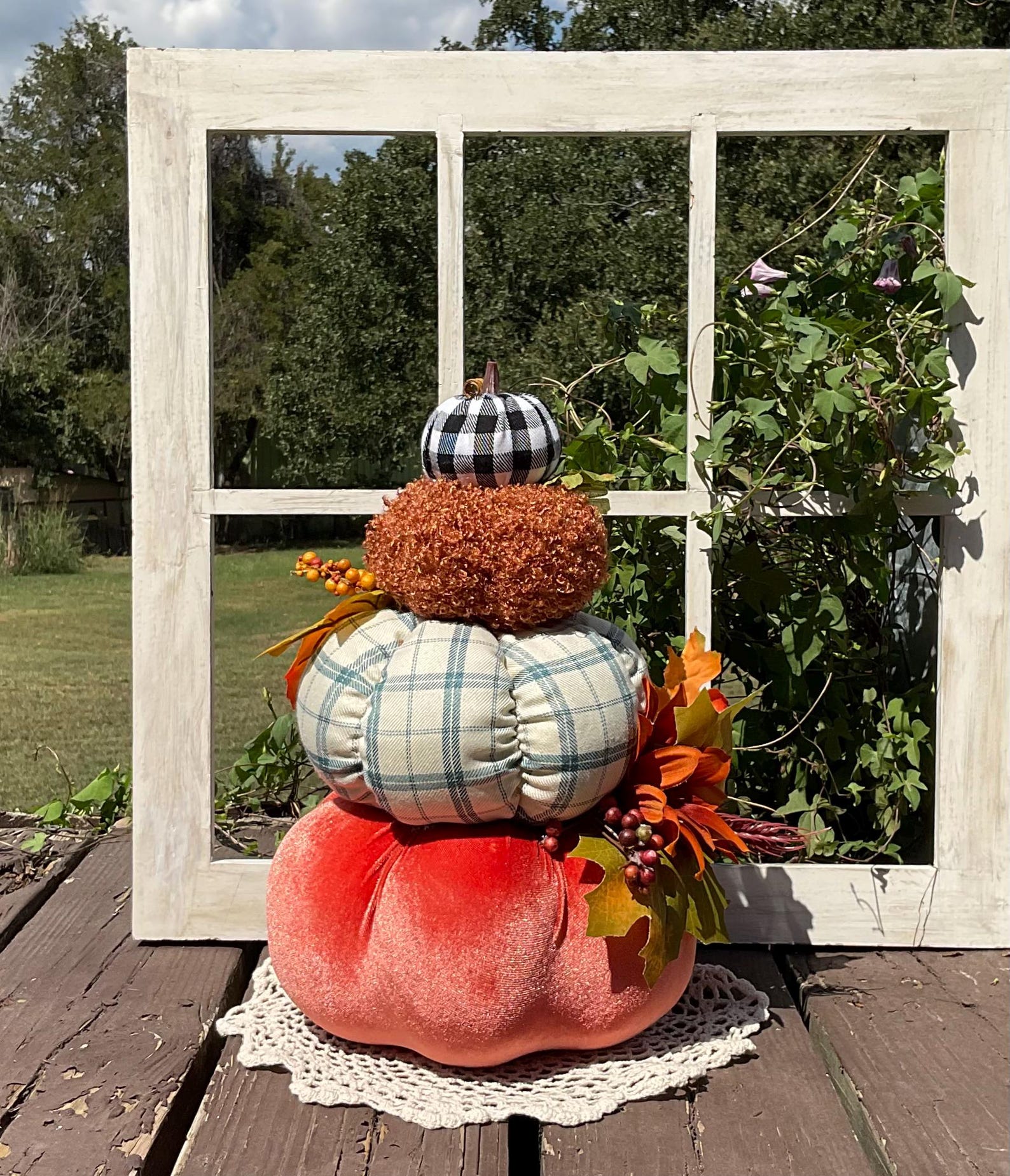 Festive Quadruple Stacked Fabric Pumpkin Table Top Fall Decor ...