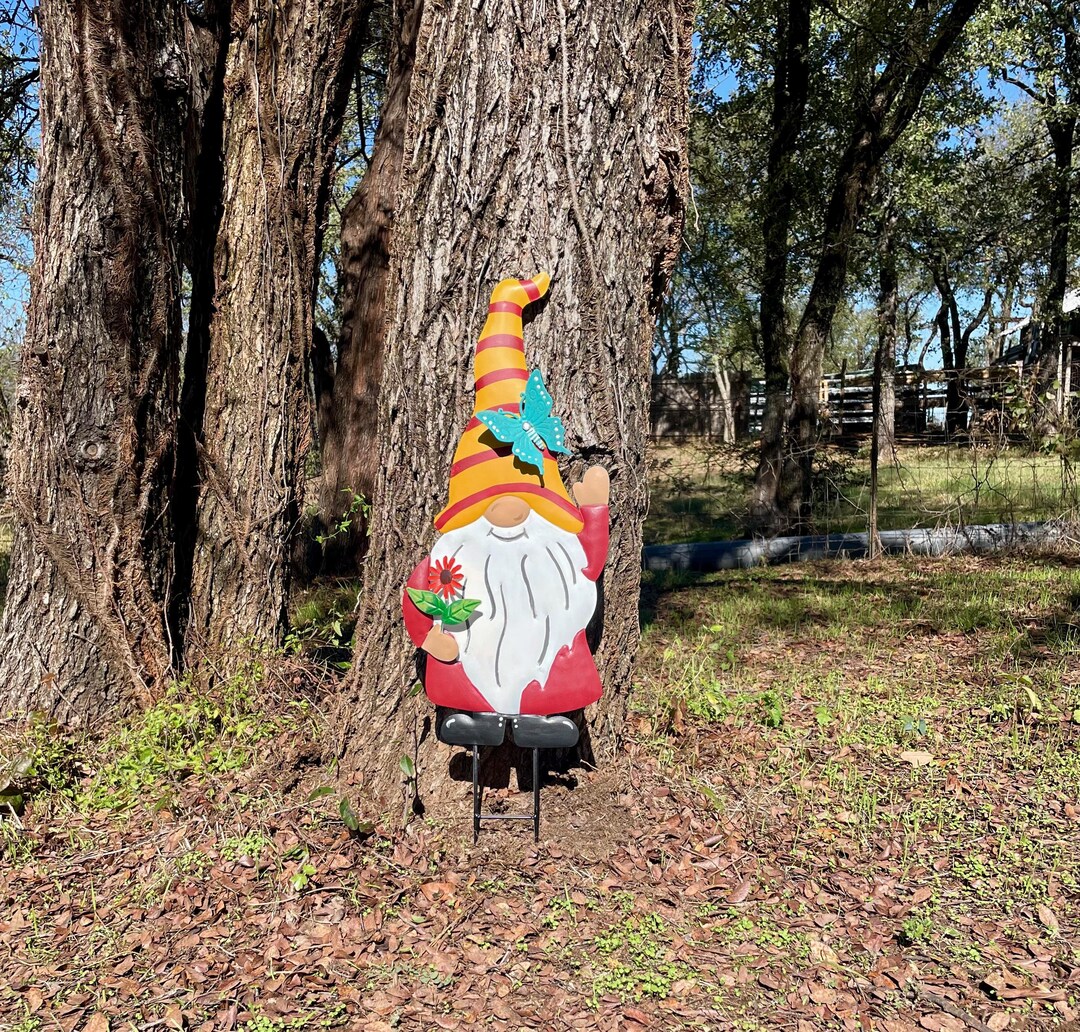 GNORMAN the Yard Gnome Holding a Daisy Garden Stake 31" / Yellow Gnome ...