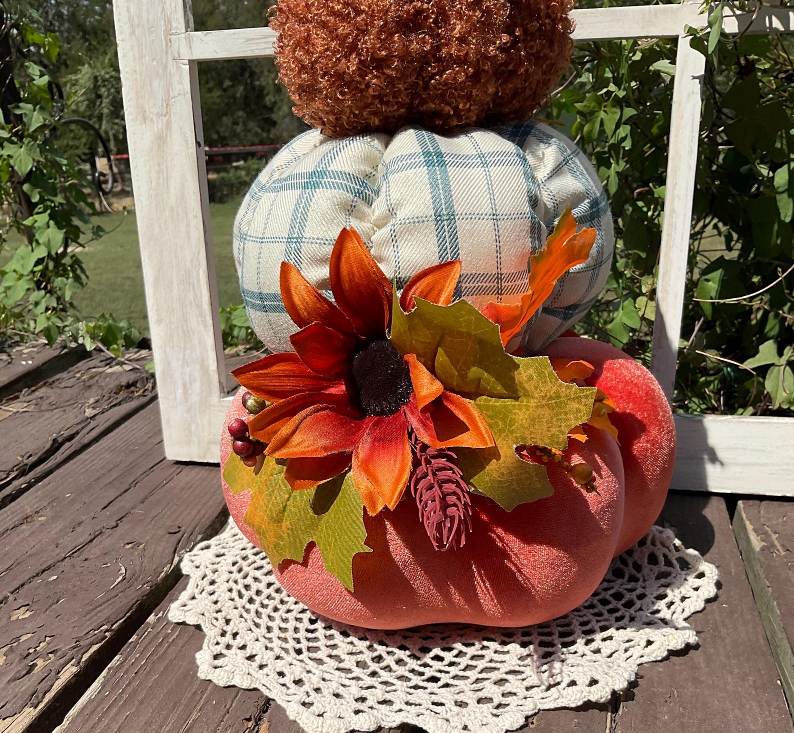 Festive Quadruple Stacked Fabric Pumpkin Table Top Fall Decor ...