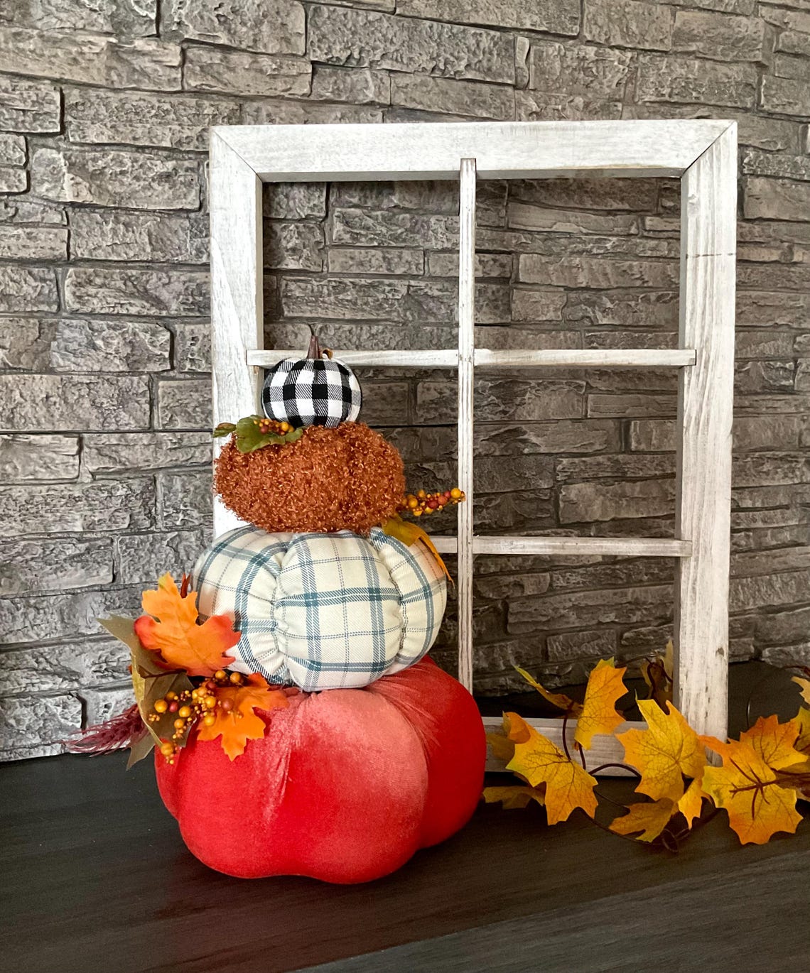 Festive Quadruple Stacked Fabric Pumpkin Table Top Fall Decor ...