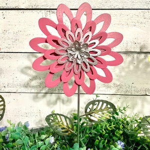 Set of 3 Wiggly Flowers on a Spring Flower Pot Stakes - Orange Pink ...