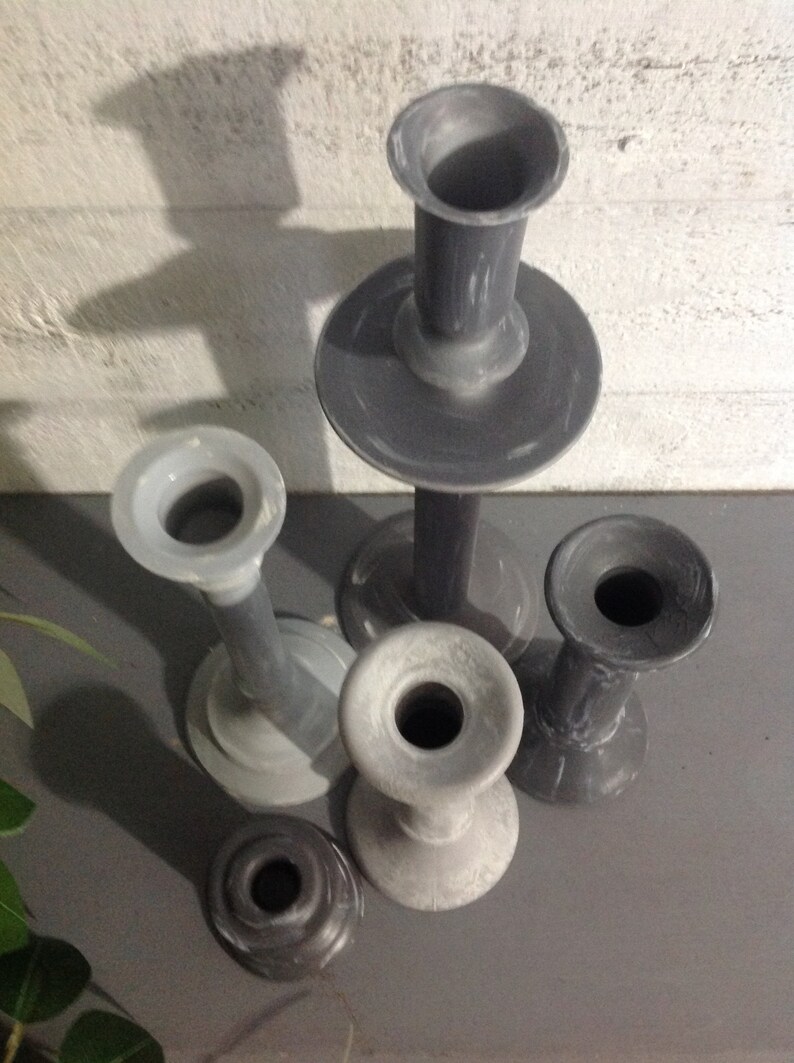 Slender Shades of Gray Candlestick Holders / Eclectic Set of 5 - Etsy