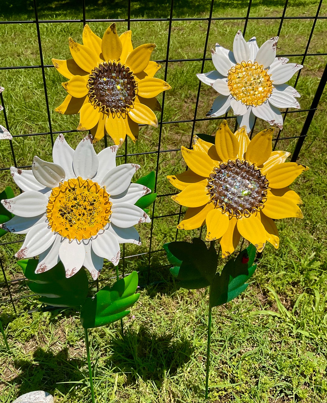 SUNFLOWER JOY Garden Stake 25 X 6 Hand Painted Yellow Metal Flowers ...
