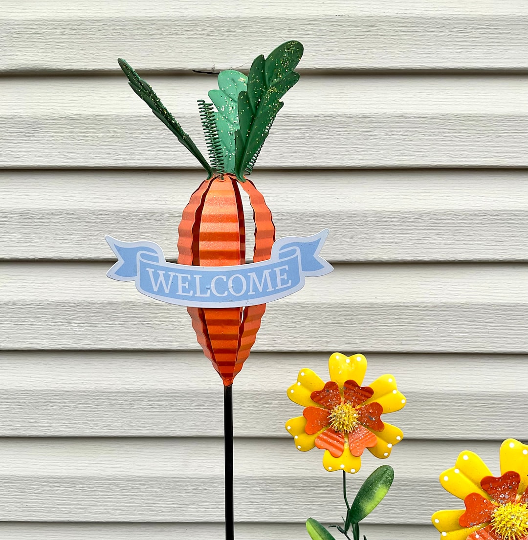 Metal Carrot Yard Stake W/welcome Sign 31" Tall - Easter Garden Stake ...