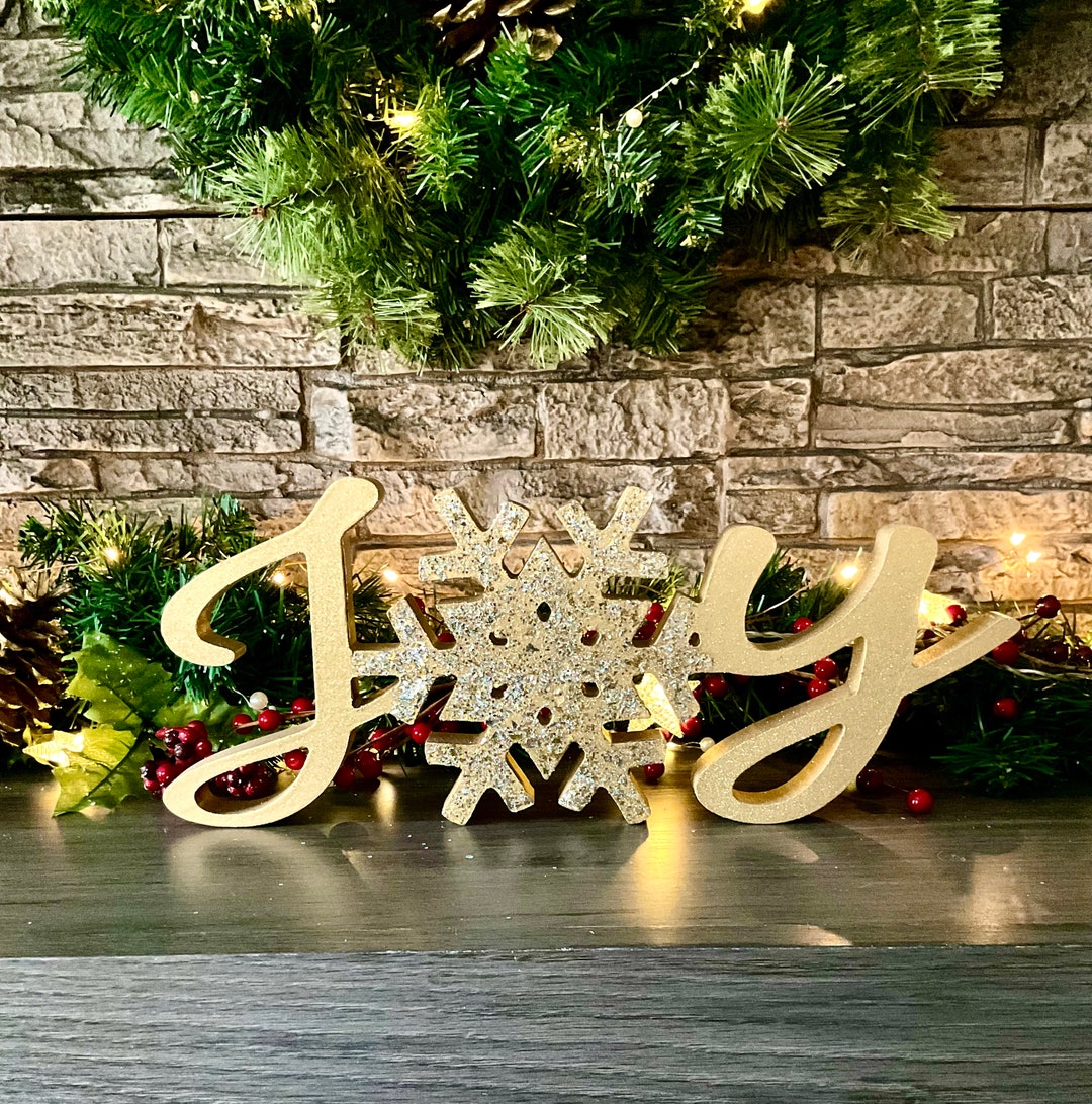 Glittery Gold JOY Free Standing Sign, Wood JOY Shelf Sitter, Word ...