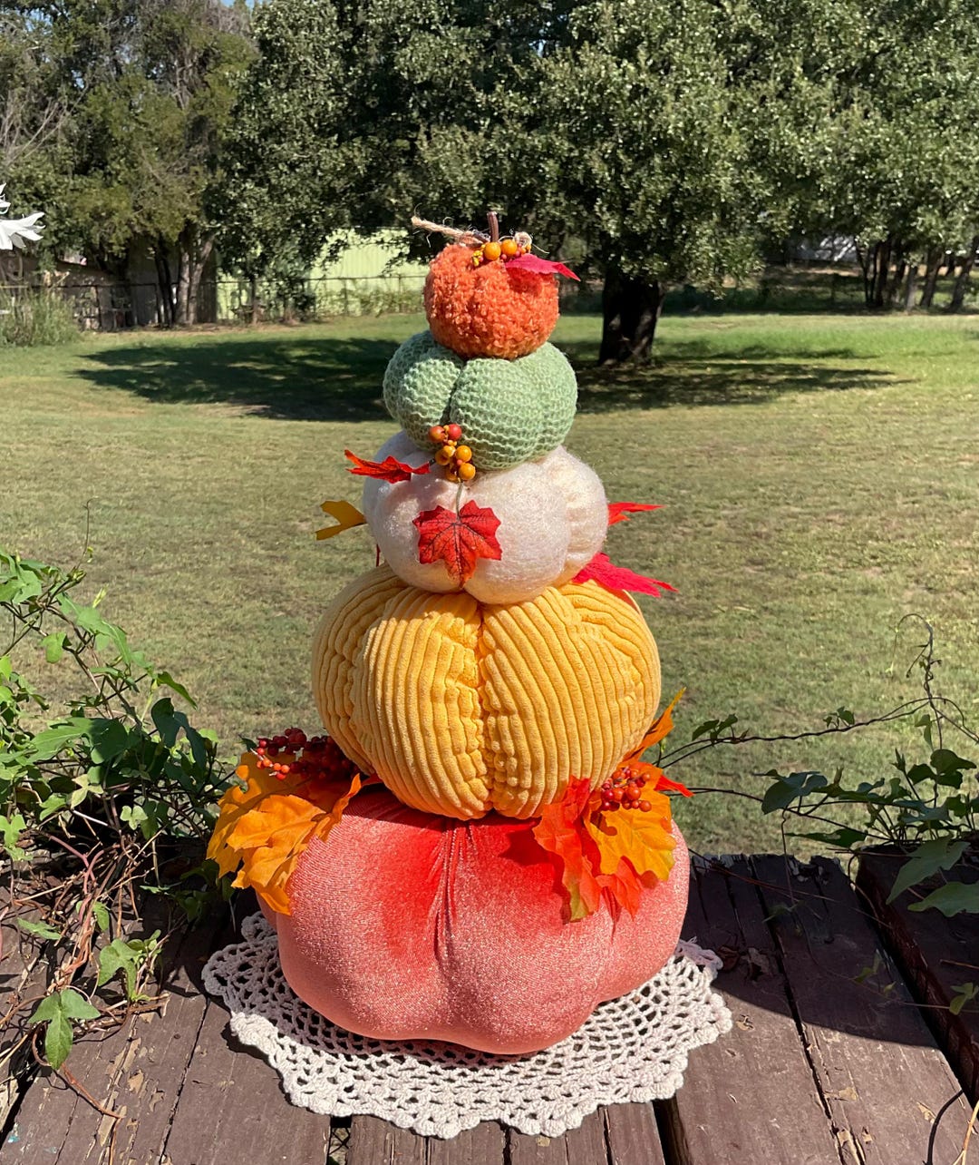 5 High Fabric PUMPKIN TOTEM / Stacked Fabric Pumpkin Table Top Fall ...