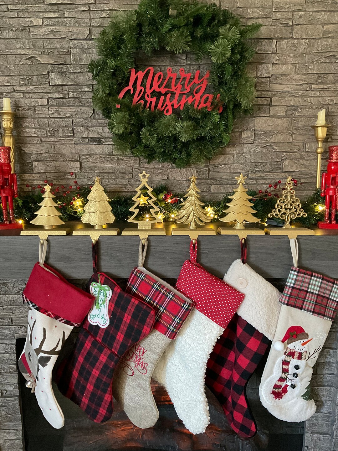 6 Shimmery Gold Metal Trees W/stars Stocking Hangers, Eclectic Set of 6 ...